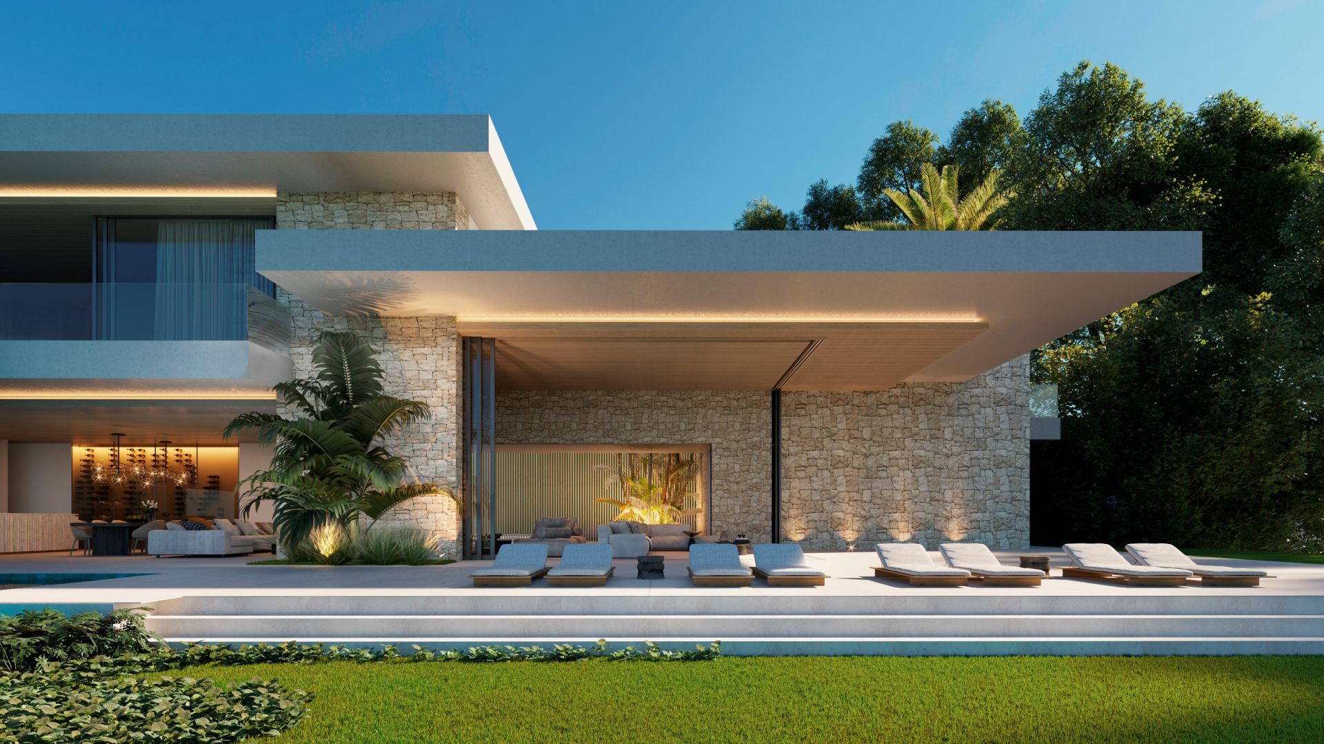 Visualisierung einer einzigartigen Architekten-Villa mit hochwertigster ...